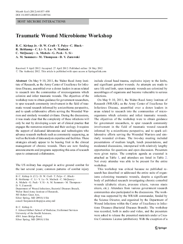 (PDF) Traumatic Wound Microbiome Workshop