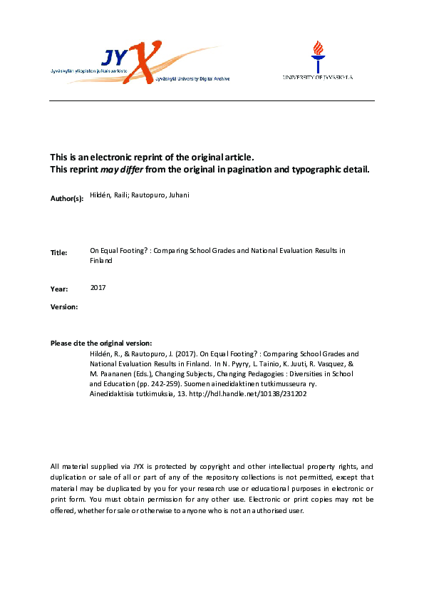 (PDF) On an equal footing? Comparing school grades and national ...