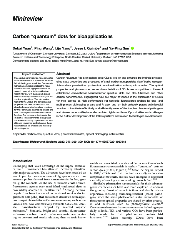 (PDF) Carbon “quantum” dots for bioapplications