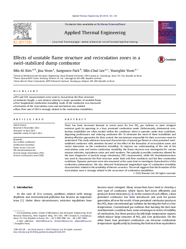 (PDF) Effects of unstable flame structure and recirculation zones in a swirl-stabilized dump ...