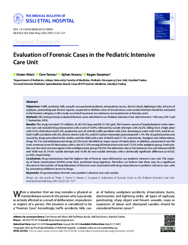 (PDF) Evaluation of forensic cases in pediatric intensive care unit