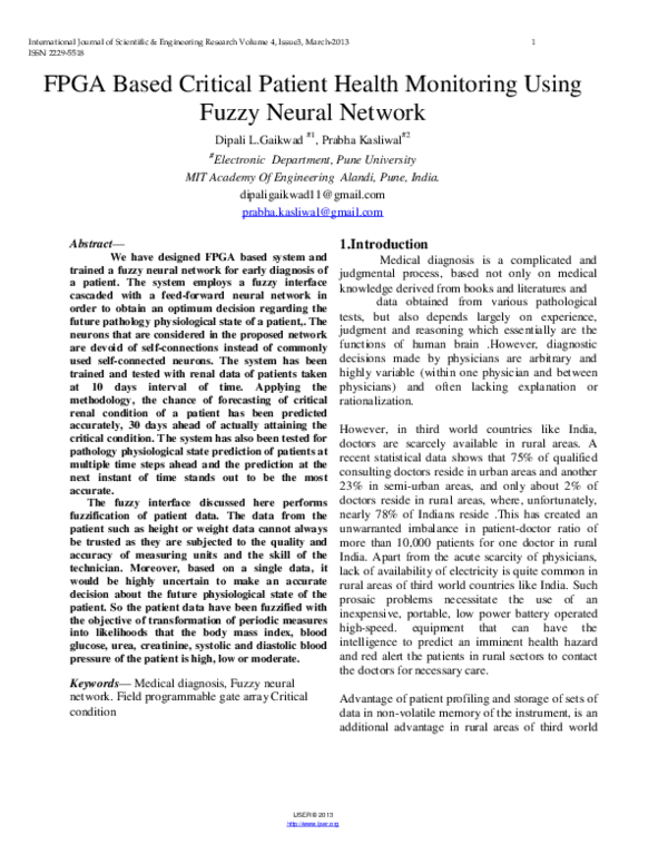 (PDF) FPGA Based Critical Patient Health Monitoring Using Fuzzy Neural Network