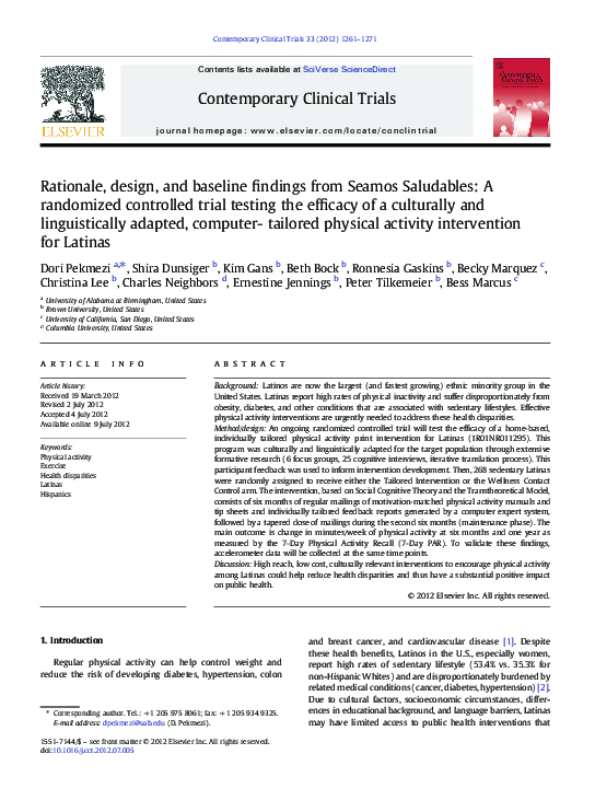 (PDF) Rationale, design, and baseline findings from Seamos Saludables ...