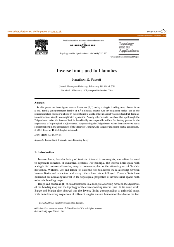 (PDF) Inverse limits and full families