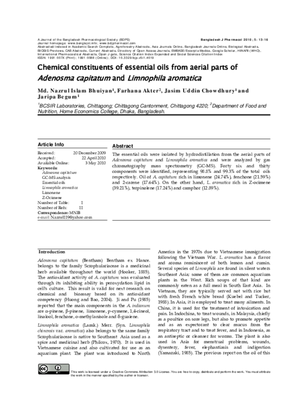(PDF) Chemical constituents of essential oils from aerial parts of Adenosma capitatum and ...
