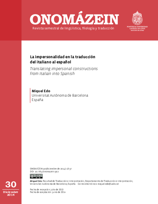 (PDF) La impersonalidad en la traducción del italiano al español