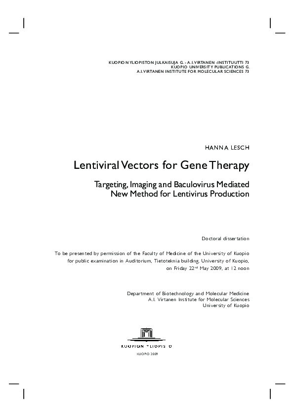 (PDF) Lentiviral Vectors for Gene Therapy Targeting, Imaging and ...