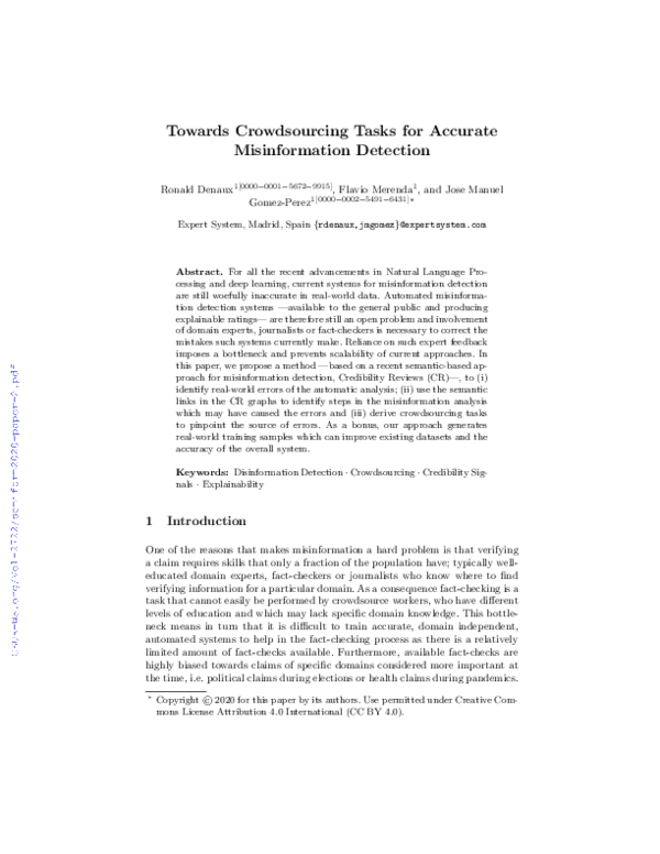 (PDF) Towards Crowdsourcing Tasks for Accurate Misinformation Detection