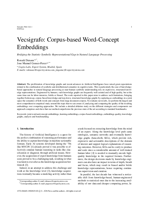(PDF) Vecsigrafo: Corpus-based word-concept embeddings