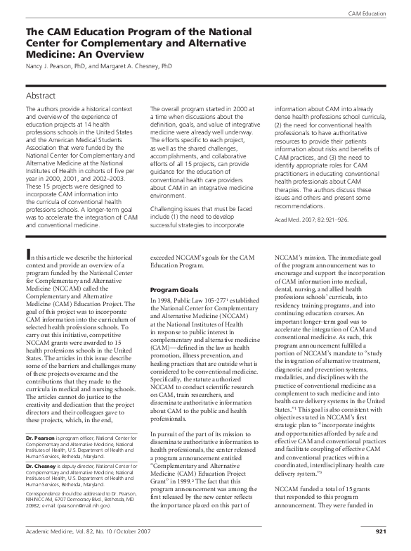 (PDF) The CAM Education Program of the National Center for ...