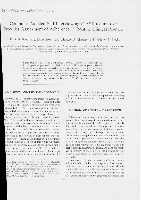 (PDF) Computer-Assisted Self-Interviewing (CASI) to Improve Provider ... (PDF) Computer-Assisted Self-Interviewing (CASI) to Improve Provider ...