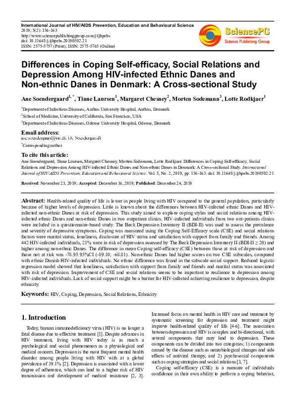 (PDF) Differences in Coping Self-efficacy, Social Relations and ...