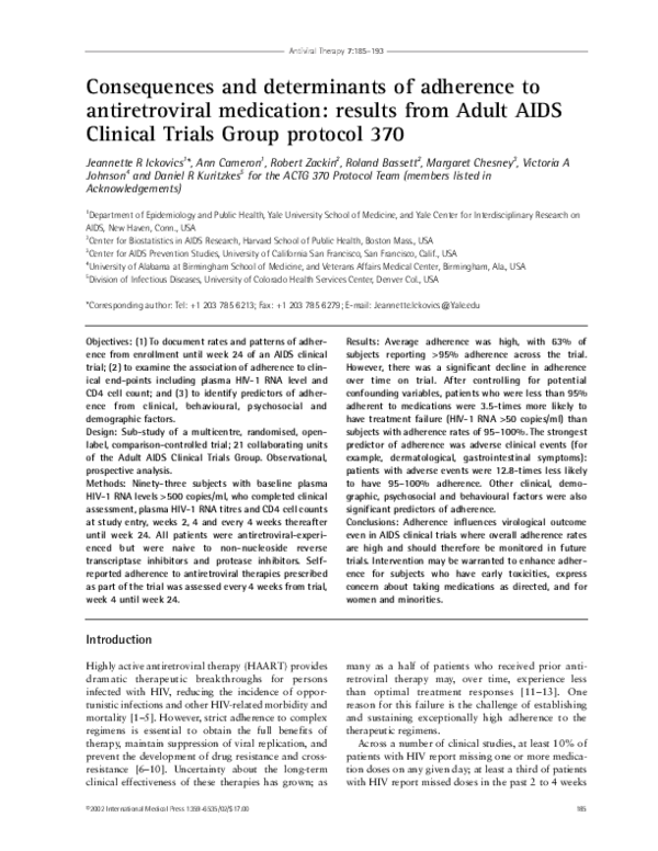 (PDF) Consequences and Determinants of Adherence to Antiretroviral ...