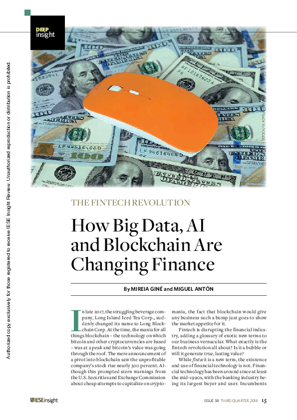 (PDF) How Big Data, AI and Blockchain Are Changing Finance: The Fintech ...