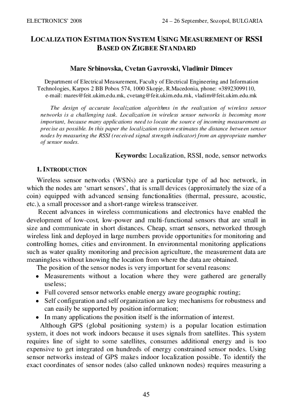 Pdf Localization Estimation System Using Measurement Of Rssi Based On Zigbee Standard