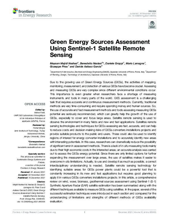 (PDF) Green Energy Sources Assessment Using Sentinel-1 Satellite Remote ...