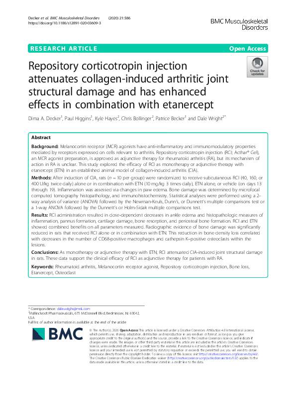 (PDF) Repository corticotropin injection attenuates collagen-induced ...