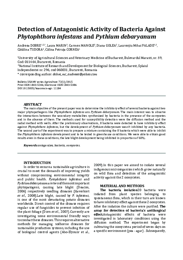 (PDF) Detection of Antagonistic Activity of Bacteria Against ...