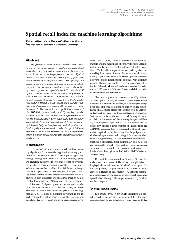 (PDF) Spatial recall index for machine learning algorithms