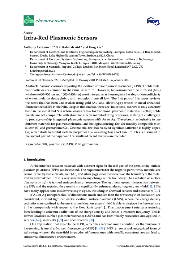 (PDF) Infra-Red Plasmonic Sensors