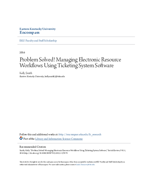(PDF) Managing Electronic Resource Workflows Using Ticketing System Software