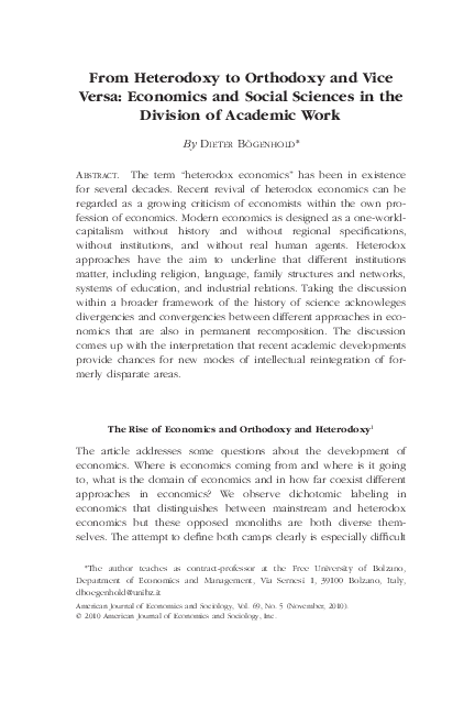(PDF) From Heterodoxy to Orthodoxy and Vice Versa: Economics and Social ...