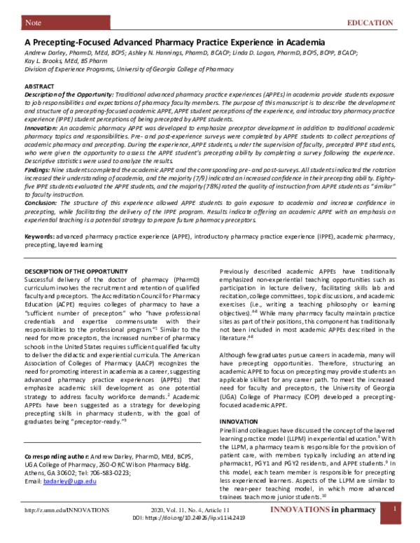 (PDF) A Precepting-Focused Advanced Pharmacy Practice Experience in ...