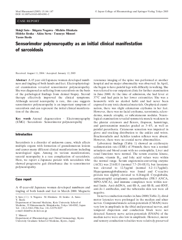 (PDF) Sensorimotor polyneuropathy as an initial clinical manifestation ...