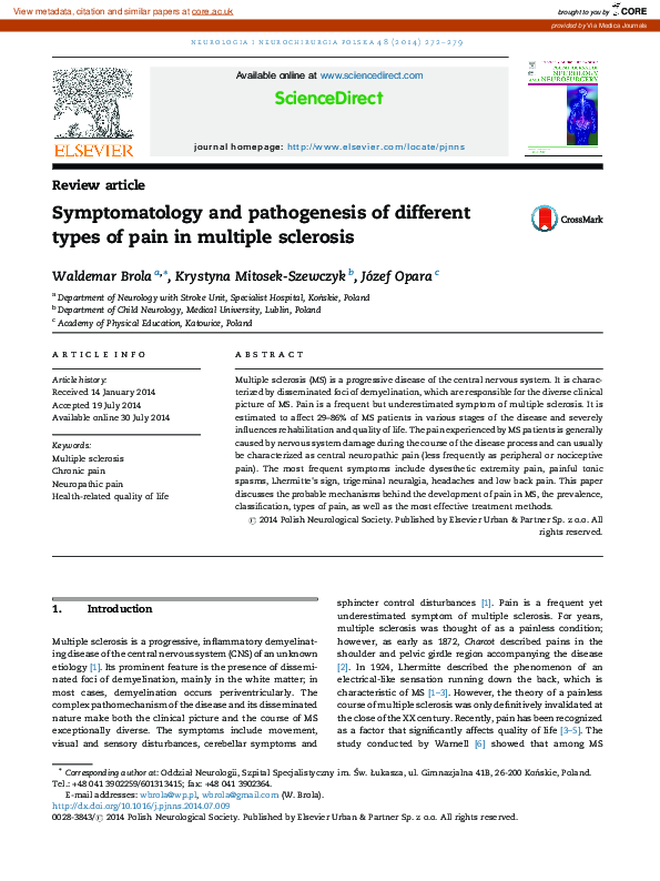 (PDF) Symptomatology and pathogenesis of different types of pain in ...