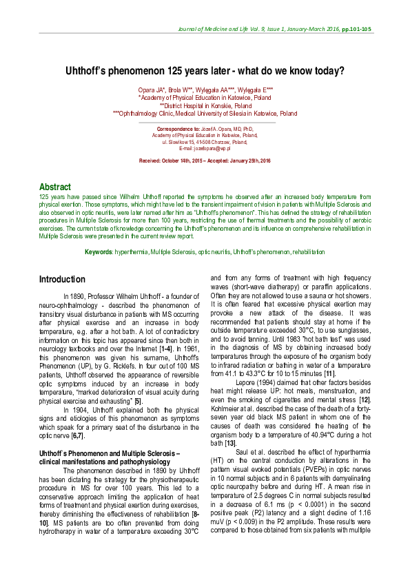 (PDF) Uhthoff`s phenomenon 125 years later - what do we know today?