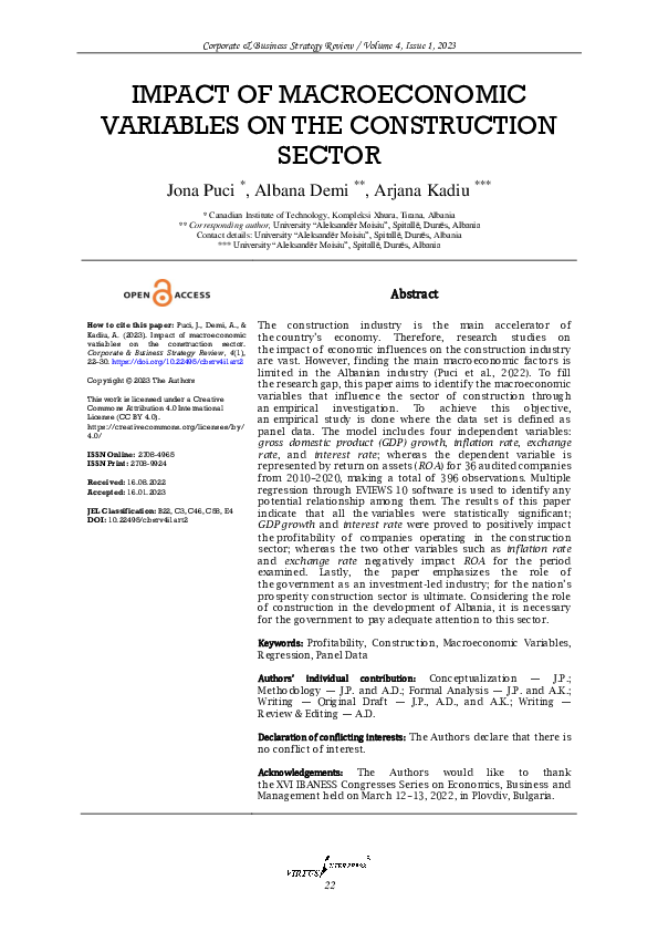 Pdf Impact Of Macroeconomic Variables On The Construction Sector