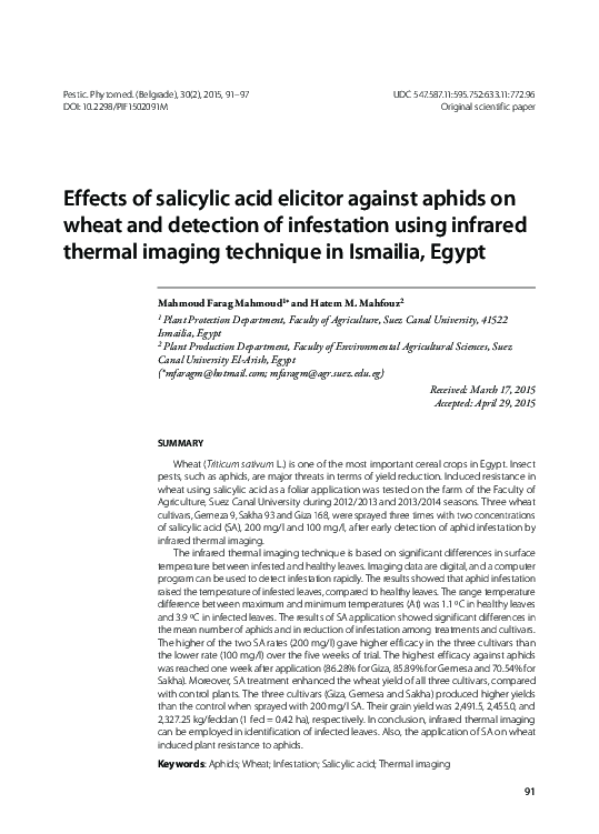 (PDF) Salicylic Acid and Infrared Imaging for Wheat Aphids