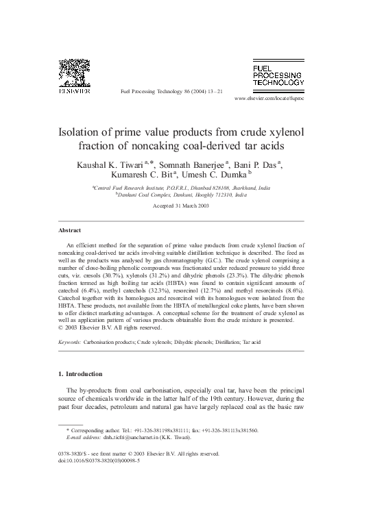 (PDF) Isolation of prime value products from crude xylenol fraction of ...