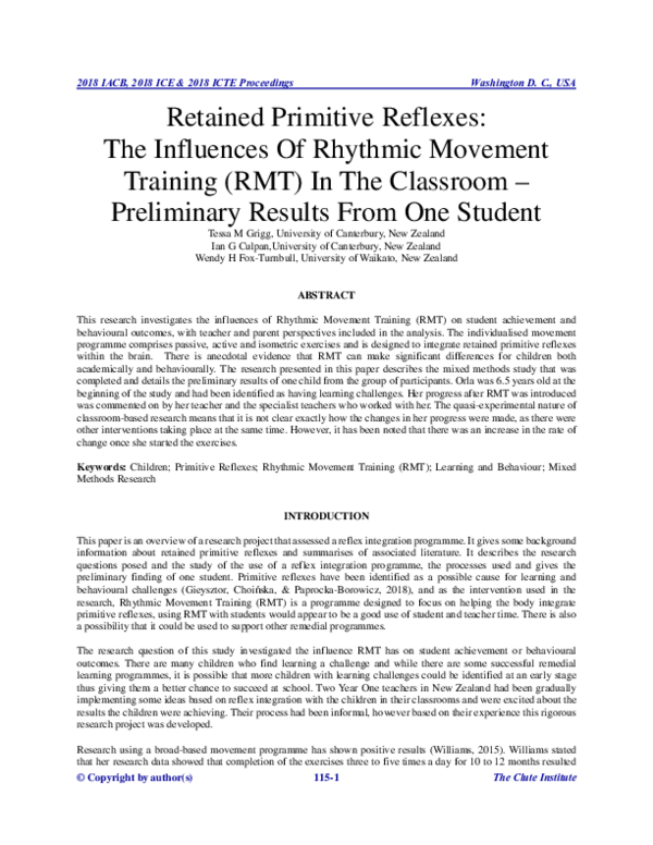 (PDF) Retained Primitive Reflexes: The influences of Rhythmic Movement ...