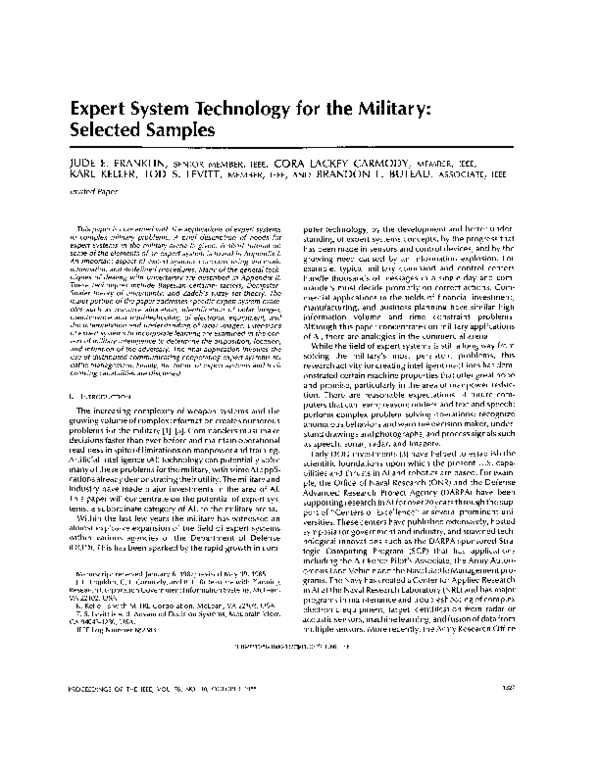 (PDF) Expert system technology for the military: selected samples