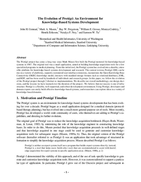 (PDF) The evolution of Protégé: an environment for knowledge-based systems development