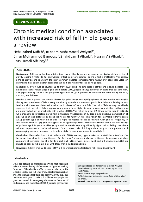 (PDF) Chronic medical condition associated with increased risk of fall ...