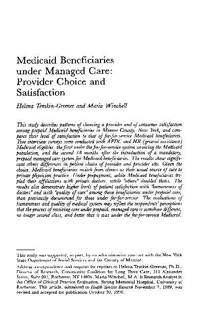 (PDF) Medicaid beneficiaries under managed care: provider choice and ...