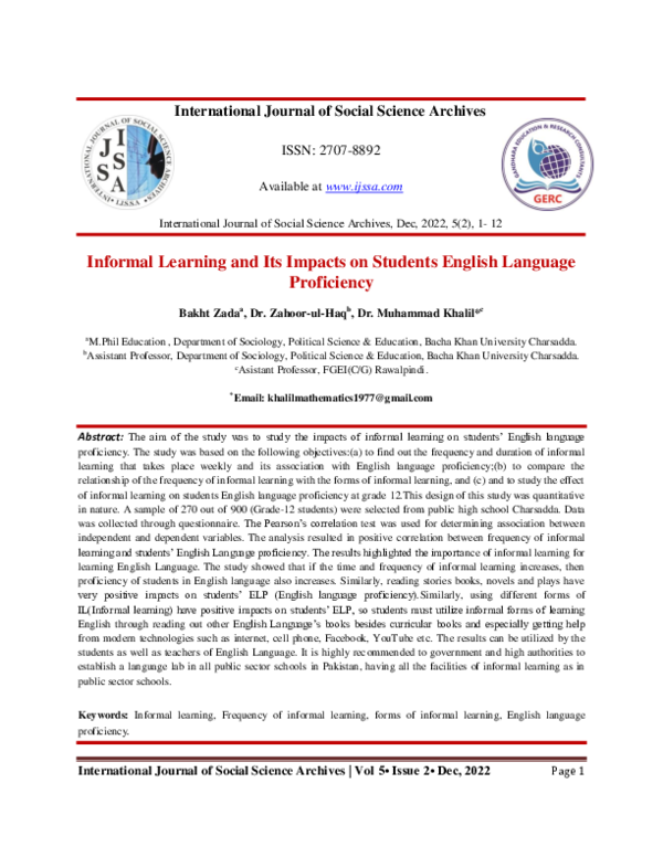(PDF) Informal Learning and Its Impacts on Students English Language Proficiency