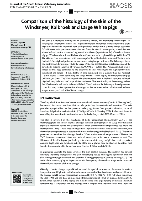 (PDF) Comparison of the histology of the skin of the Windsnyer ...