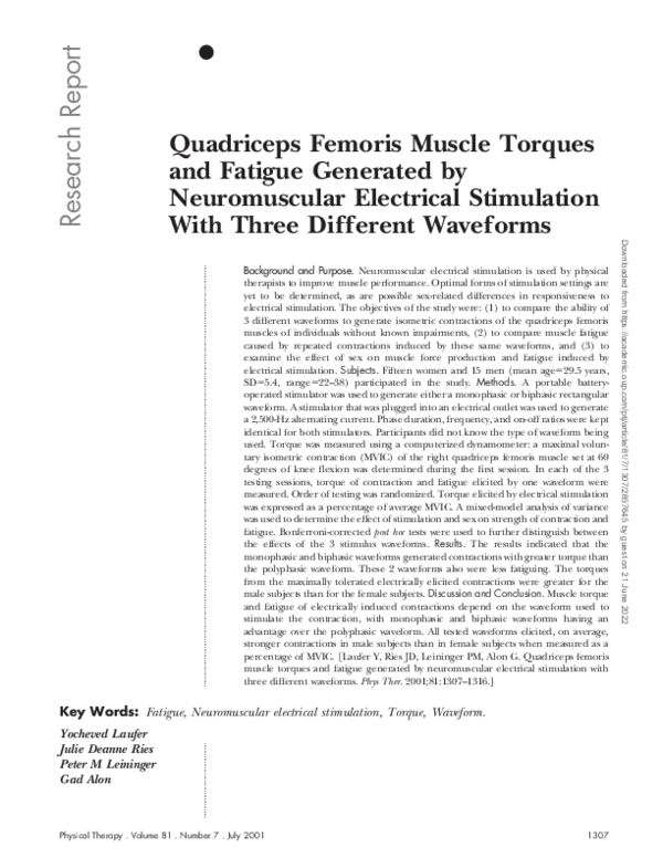 (PDF) Quadriceps Femoris Muscle Torques and Fatigue Generated by ...