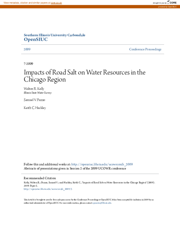 (PDF) Impacts of road salt on water resources in the Chicago region ...