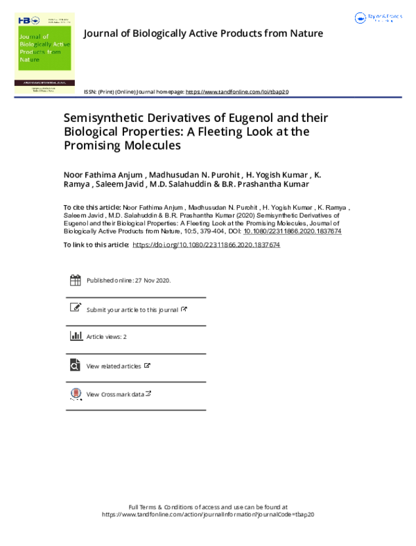 (PDF) Semisynthetic Derivatives of Eugenol and their Biological ...