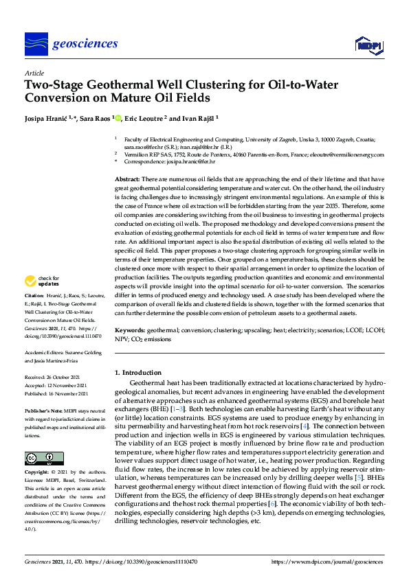 (PDF) Two-Stage Geothermal Well Clustering for Oil-to-Water Conversion on Mature Oil Fields