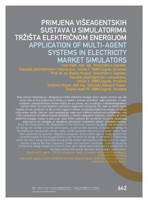 (PDF) Application of Multi-Agent Systems in Electricity Market Simulators