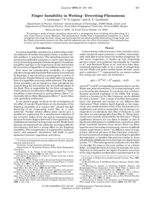 (PDF) Finger Instability in Wetting−Dewetting Phenomena