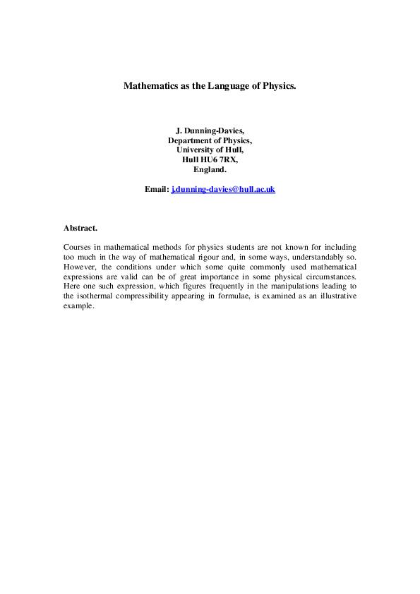 (PDF) Mathematics as the language of physics