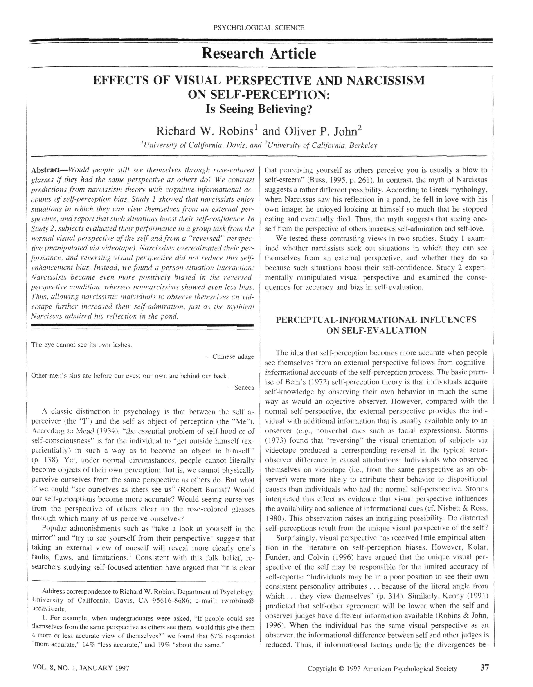 (PDF) Effects of Visual Perspective and Narcissism on Self-Perception ...