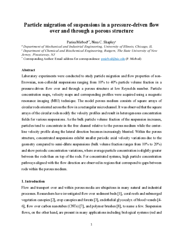 (PDF) Particle migration of suspensions in a pressure-driven flow over and through a porous ...