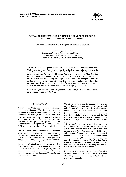 (PDF) Partial reconfiguration of compositional microprogram control units implemented on FPGAS